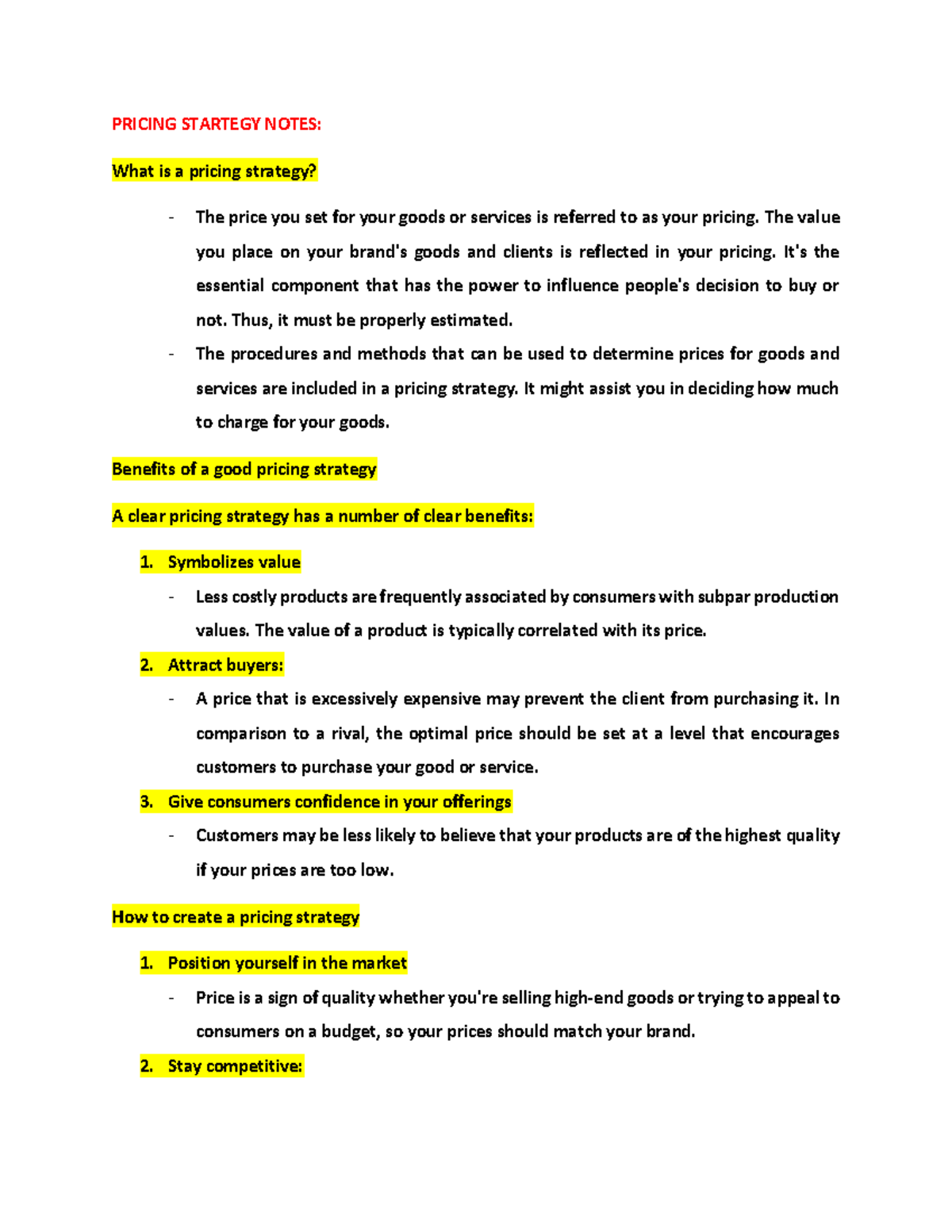 Pricing Startegy - PRICING STARTEGY NOTES: What is a pricing strategy ...