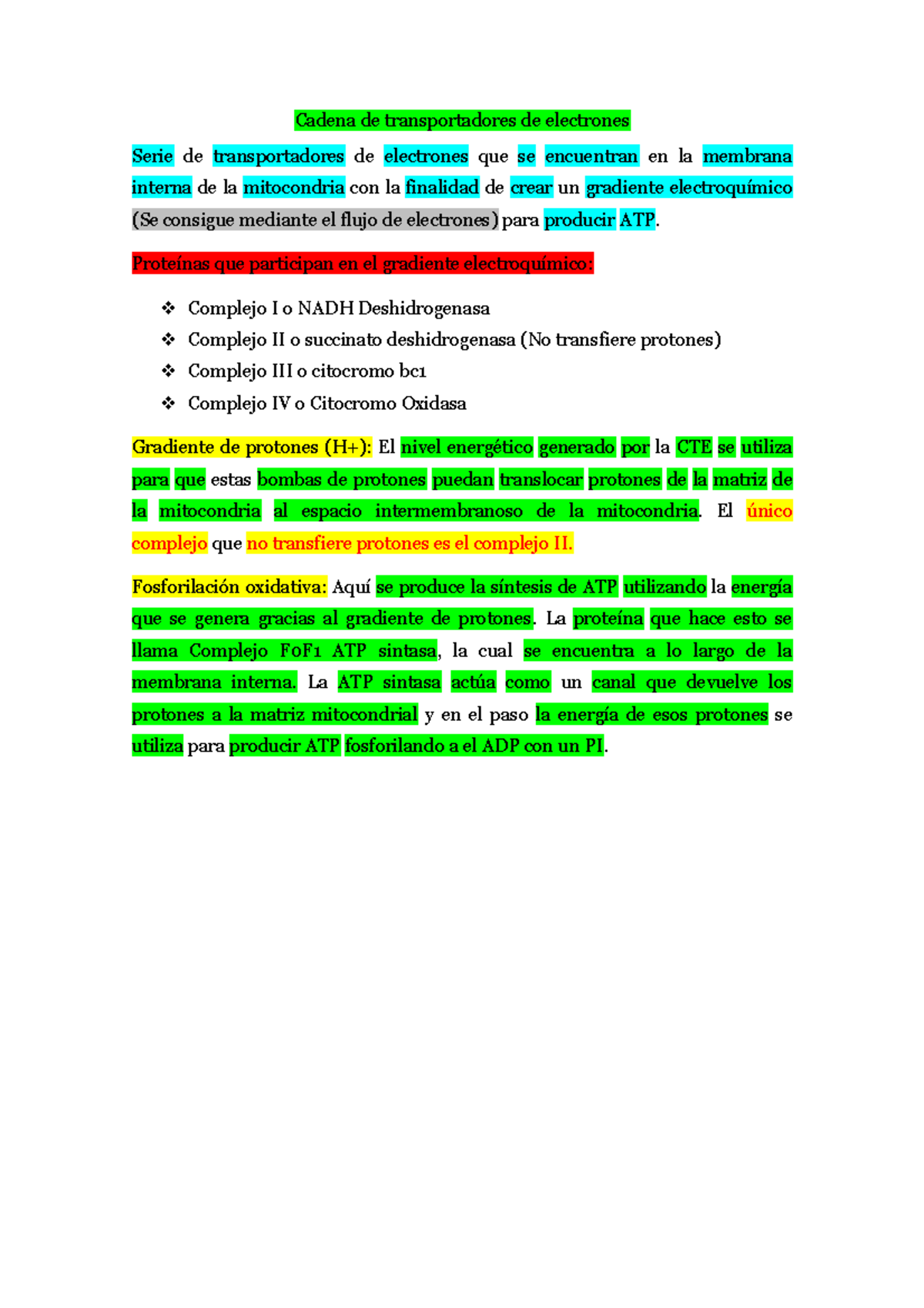 Cadena de transportadores de electrones - Proteínas que participan en ...