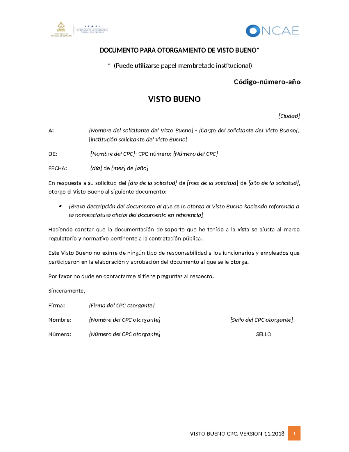 Modelo de documento de Vo. Bo. CPC - DOCUMENTO PARA OTORGAMIENTO DE ...