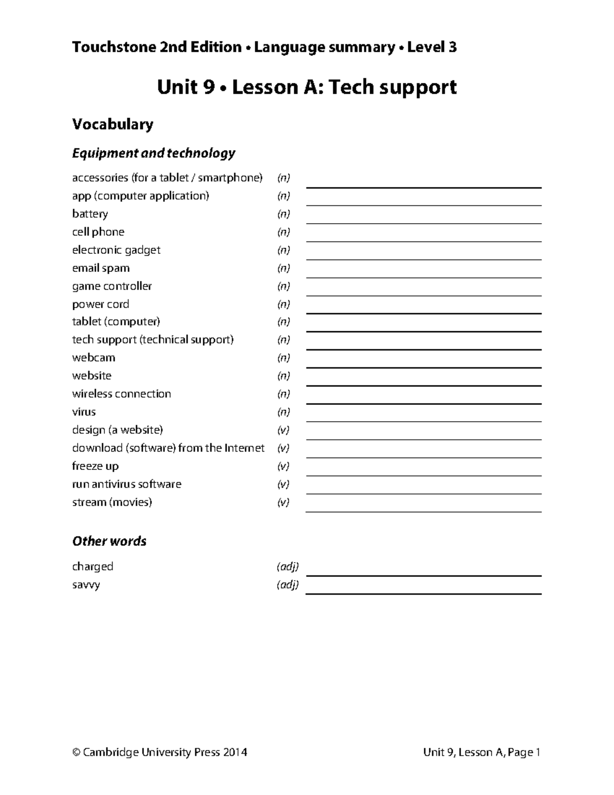 TS2e L3 U9 LA Langsum - Touchstone 2nd Edition • Language summary • Level 3 Unit 9 • Lesson A ...