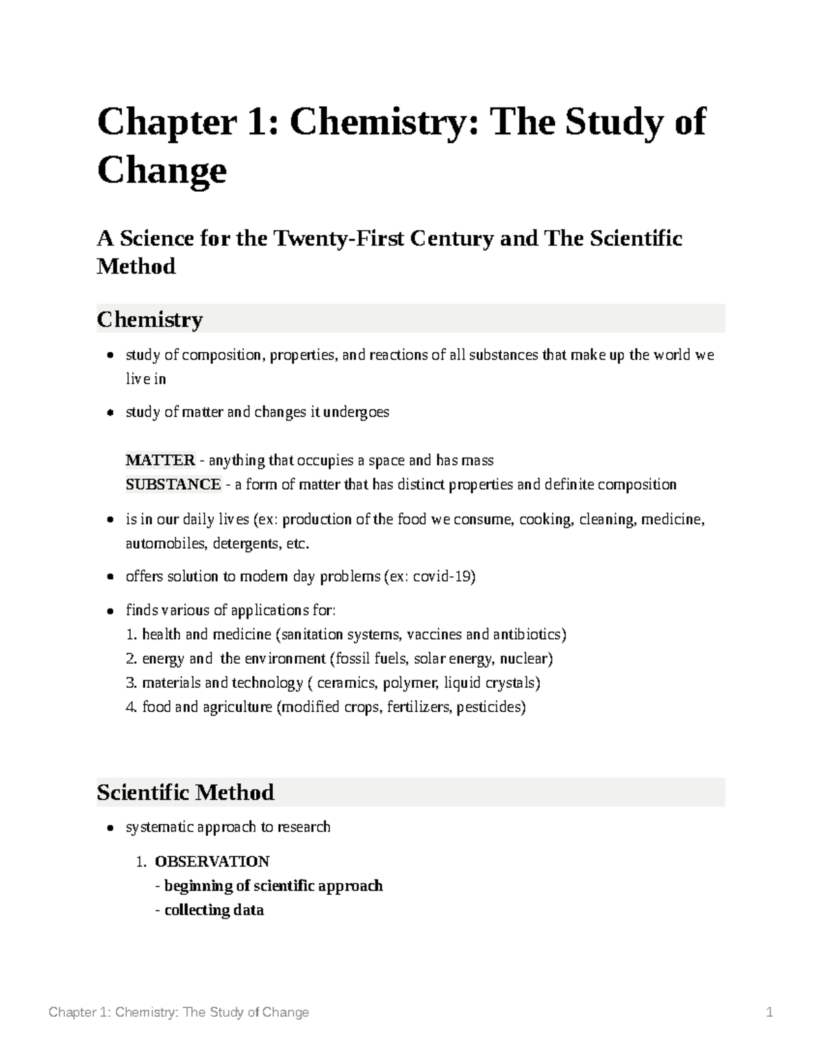 Chapter 1 Chemistry The Study of Change - offers solution to modern day ...