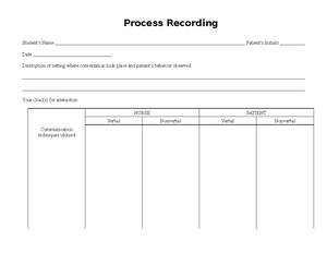 Process Recording Supplement - Psychiatric Nursing Clinical Experience ...