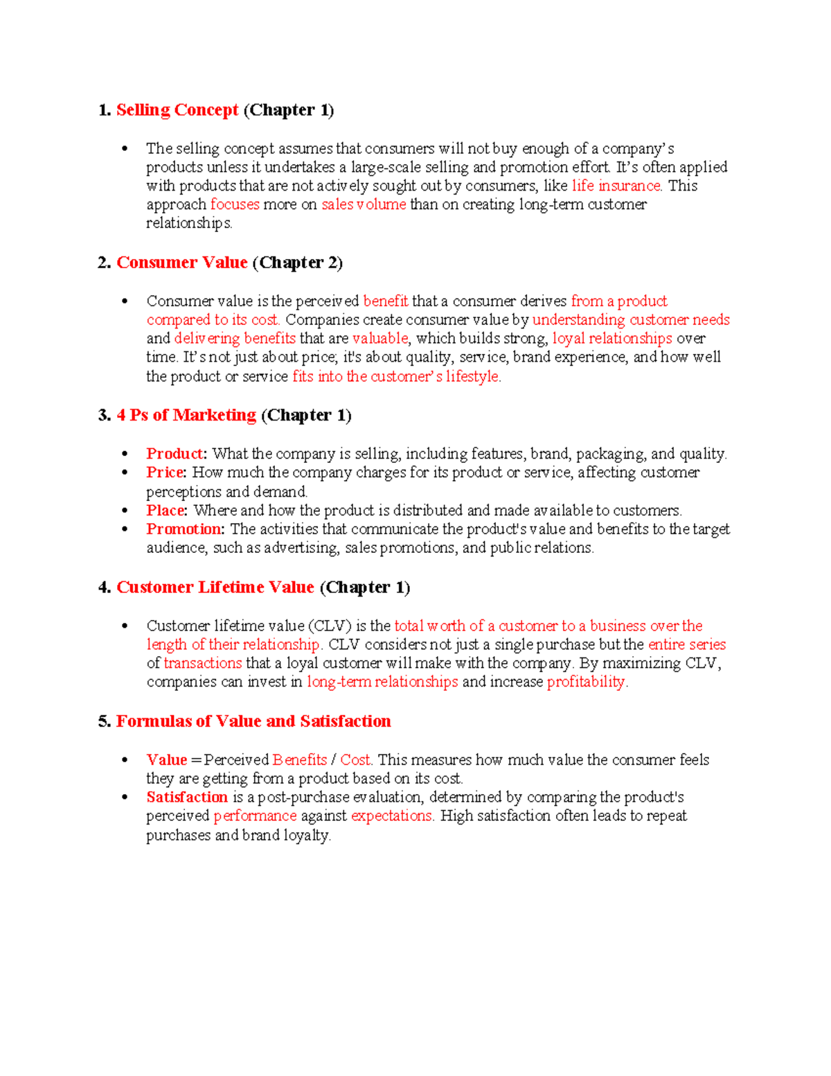 Midterm summary - 1. Selling Concept (Chapter 1) The selling concept ...