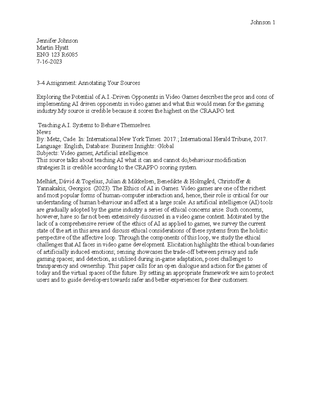 Jennifer Johnson 3 4 assignment annotating sources - Johnson 1 Jennifer ...