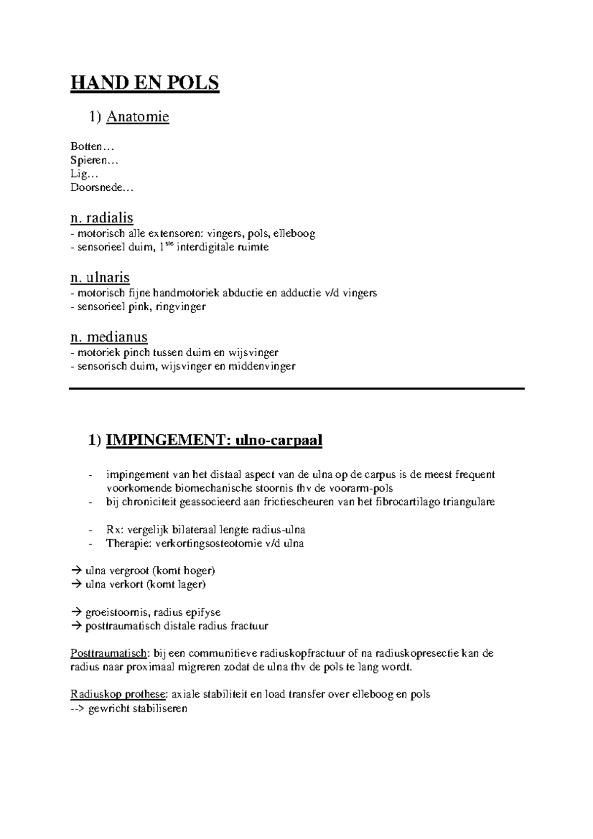 College-aantekeningen, college Hand, pols, elleboog en schouder - HAND ...