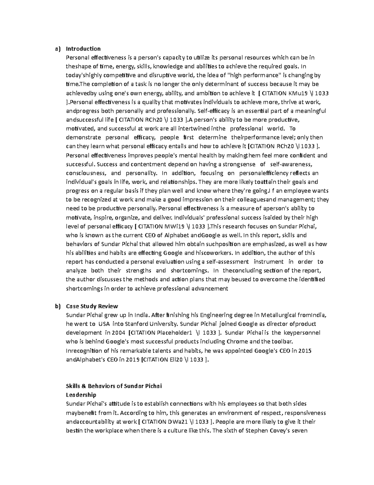 PE 1 draft - a) Introduction Personal effectiveness is a person's ...
