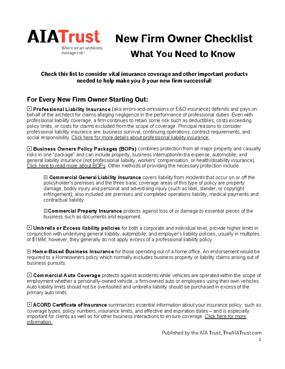 Checklist-Insurance - Checklist Insurance - Published by the AIA Trust ...