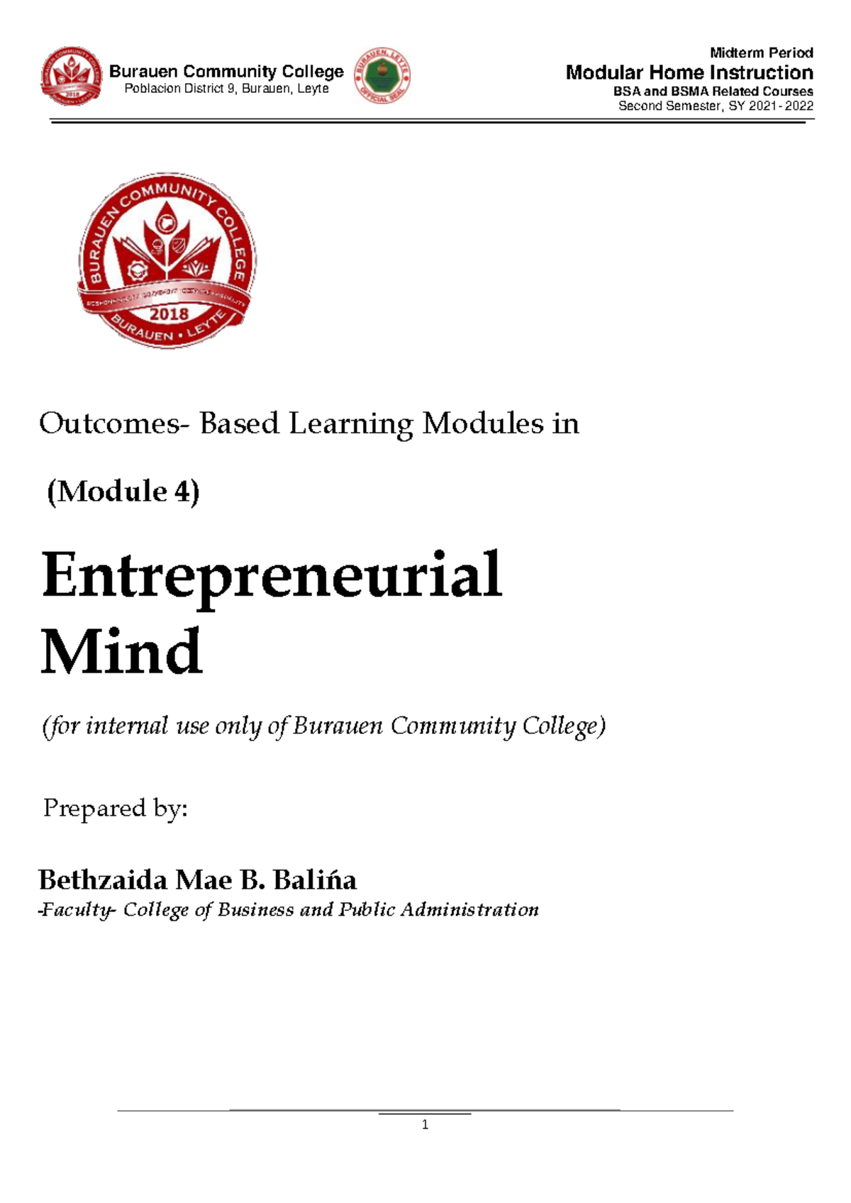 Module 4 - Entrepreneurial Mind-converted - Burauen Community College ...