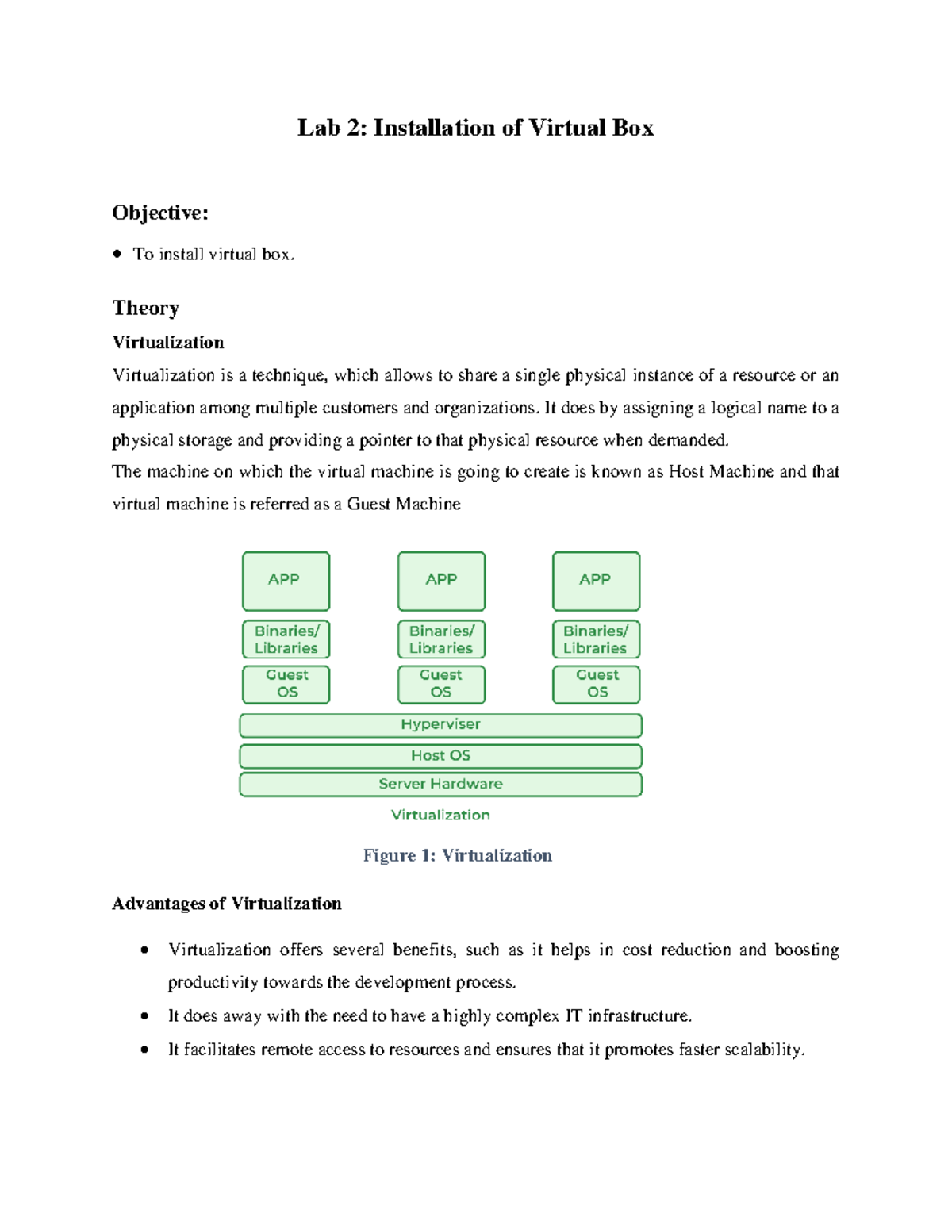 Lab-2-installation - Lab 2: Installation of Virtual Box Objective: • To ...