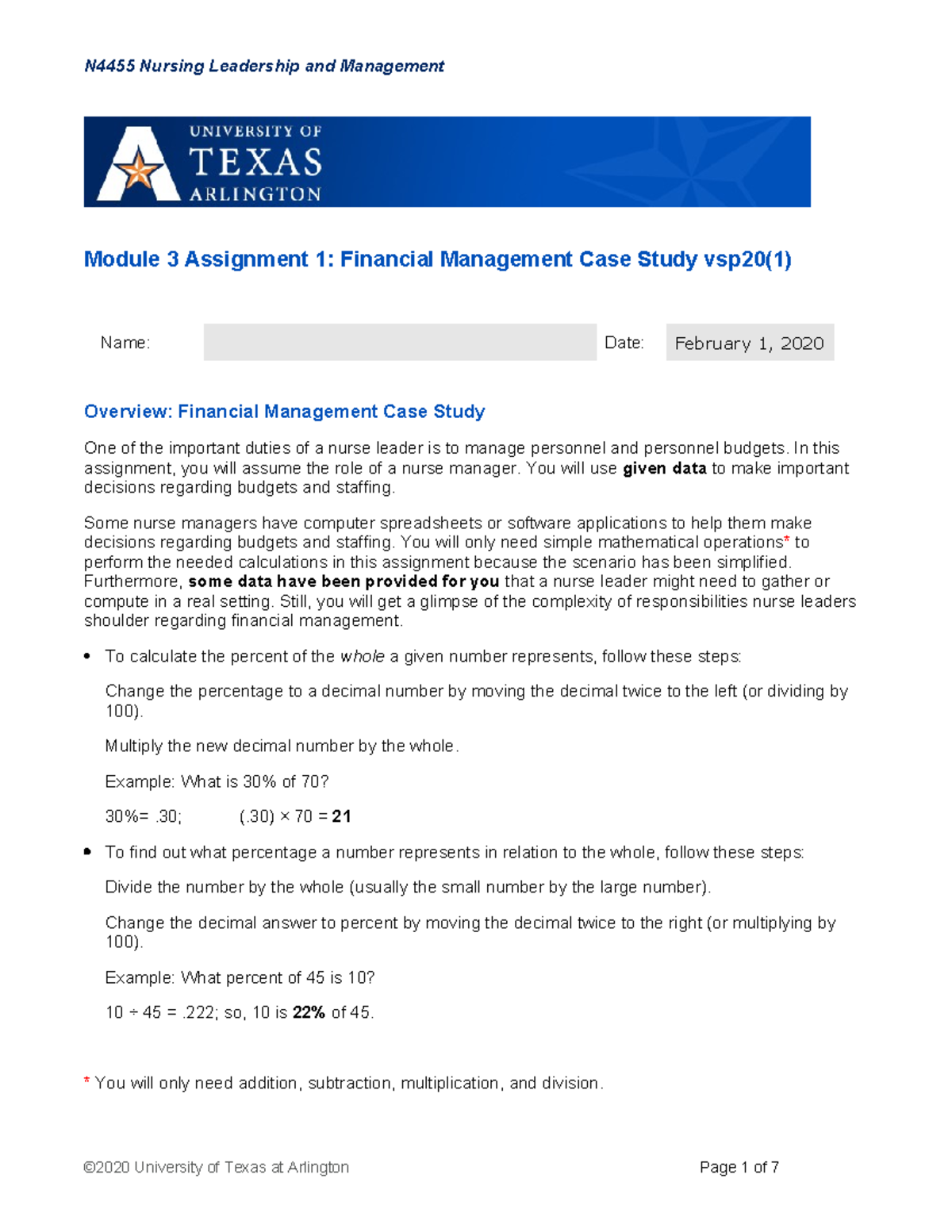 N4455 Module 3 Financial Management - Module 3 Assignment 1: Financial ...