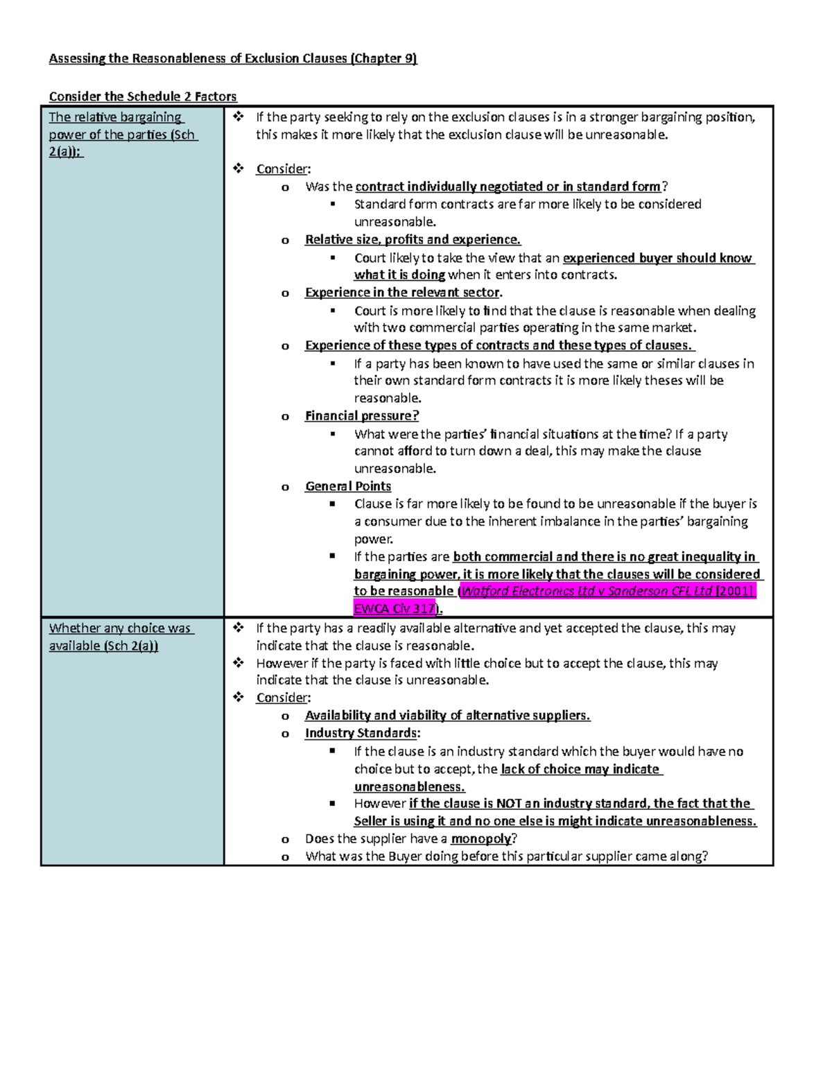 Assessing the Reasonableness of Exclusion Clauses - Consider : o Was ...