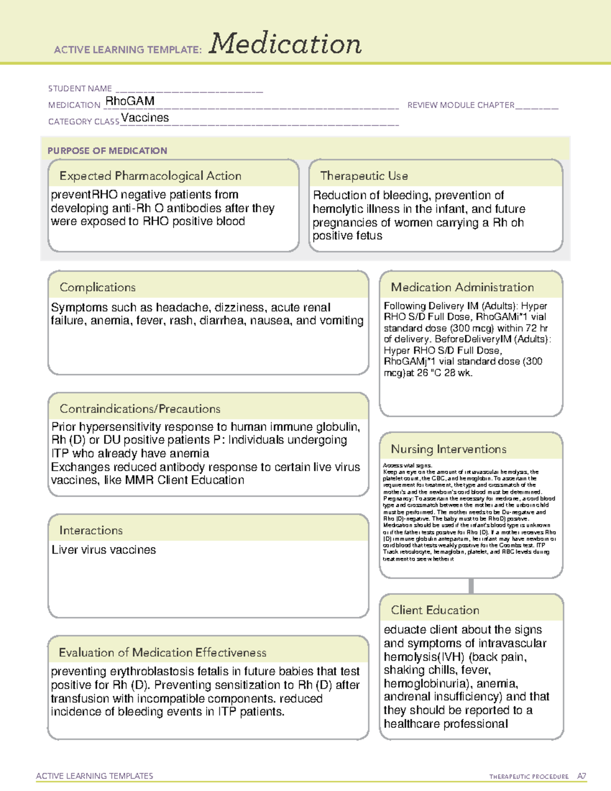 Medication ALT - ACTIVE LEARNING TEMPLATES TherapeuTic procedure A ...
