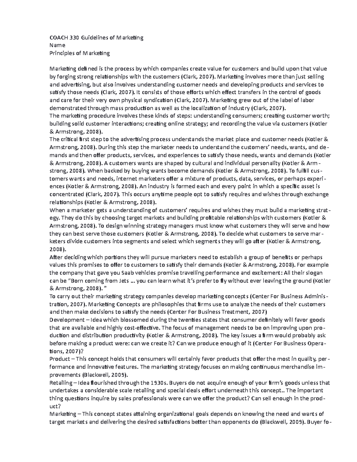 BUS 330 Principles of Marketing 1 - COACH 330 Guidelines of Marketing ...