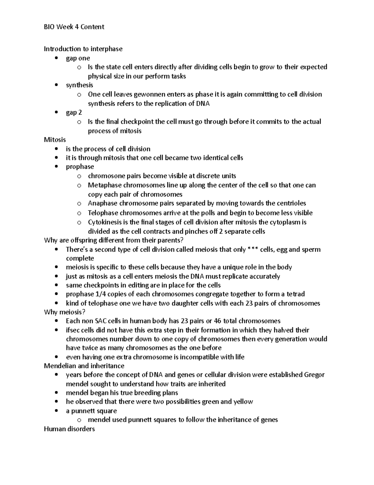 BIO Week 4 Content - notes - BIO Week 4 Content Introduction to ...