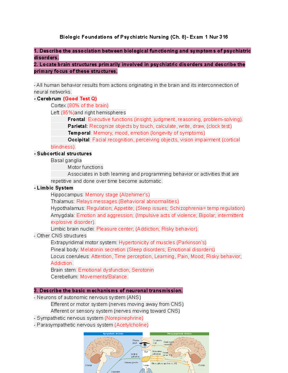 Biologic Foundations of Psychiatric Nursing Lesson Objectives (Mental ...