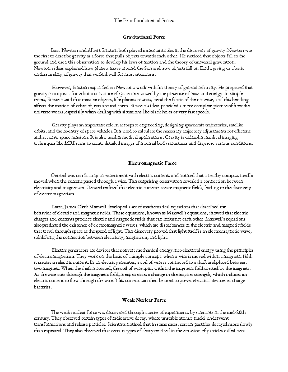 Fundamental Forces - ... - The Four Fundamental Forces Gravitational ...