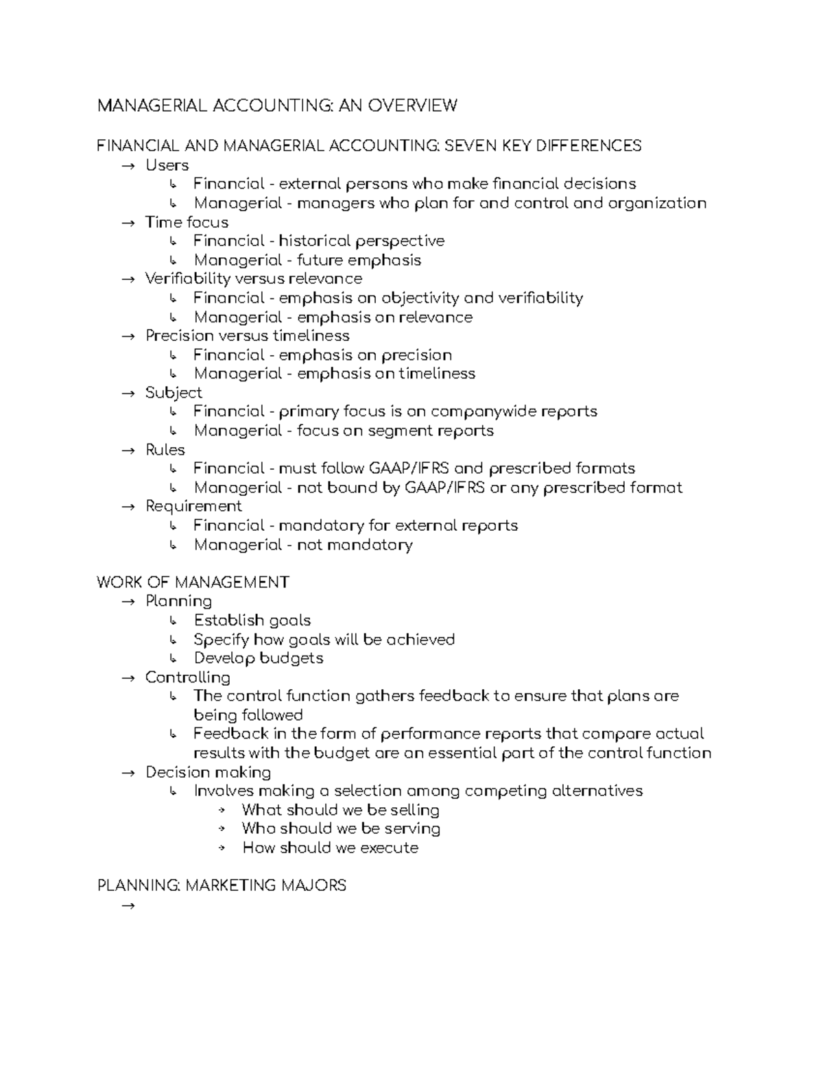 ACCT 2020 EXAM 1 - MANAGERIAL ACCOUNTING: AN OVERVIEW FINANCIAL AND MANAGERIAL ACCOUNTING: SEVEN ...