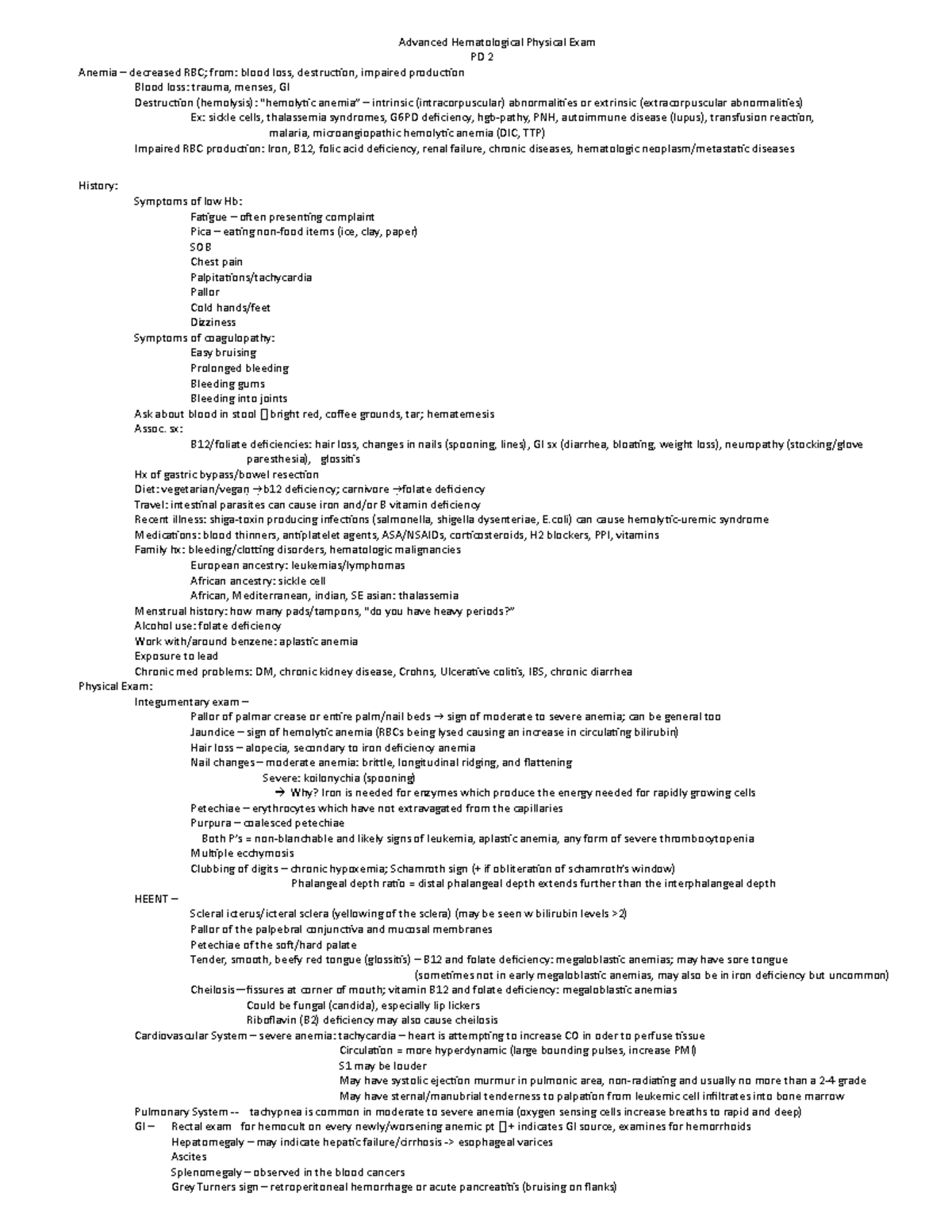 Physical Diagnosis II - Anemia Physical Exam - Advanced Hematological ...