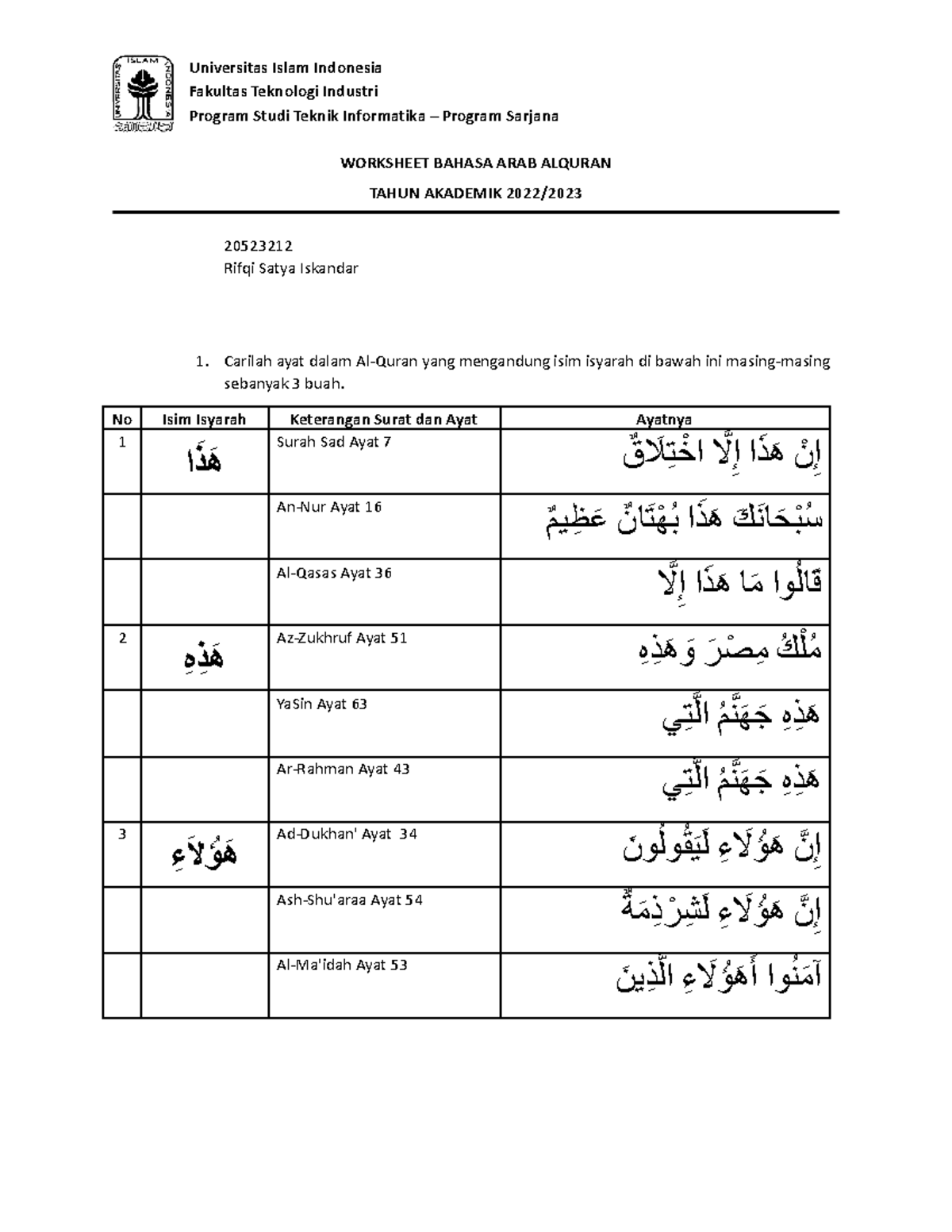 Worksheet-4 - bahasa arab lecture - Universitas Islam Indonesia ...