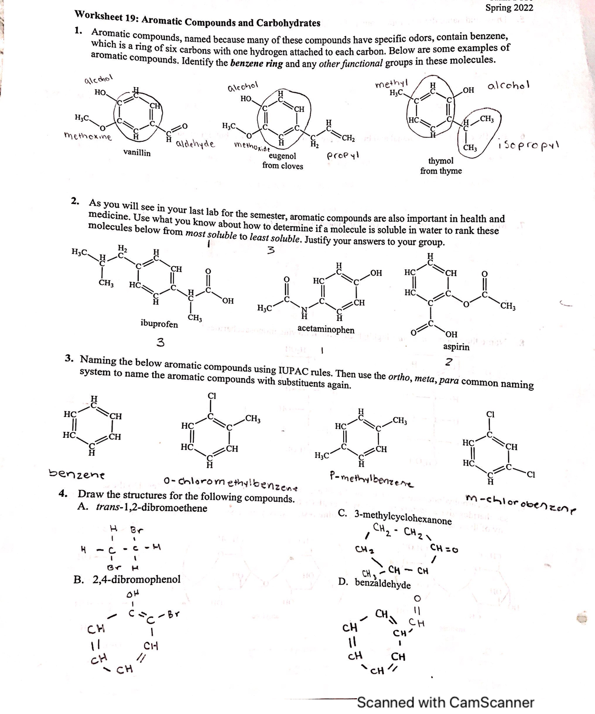Worksheet 19: Aromatic compounds and carbohydrates - CHEM 130 - Studocu