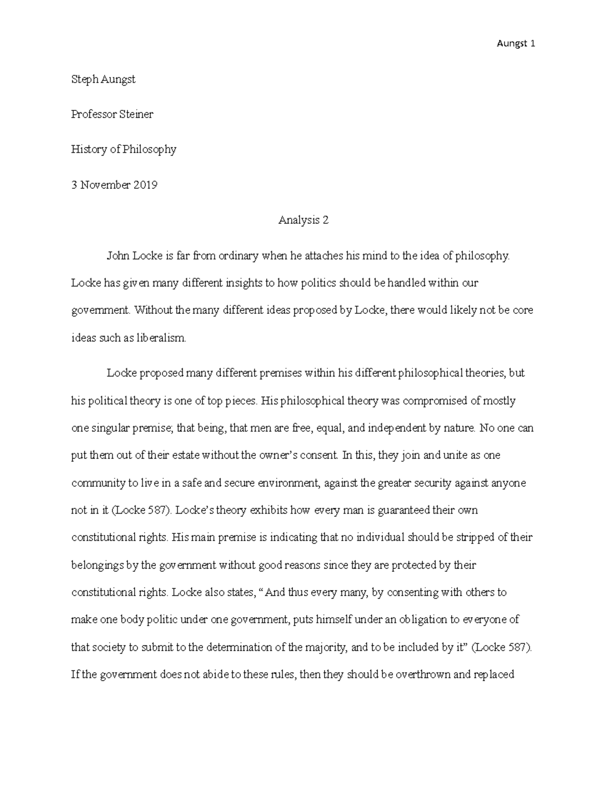 Analysis 2 - Grade: A+ - Steph Aungst Professor Steiner History of ...