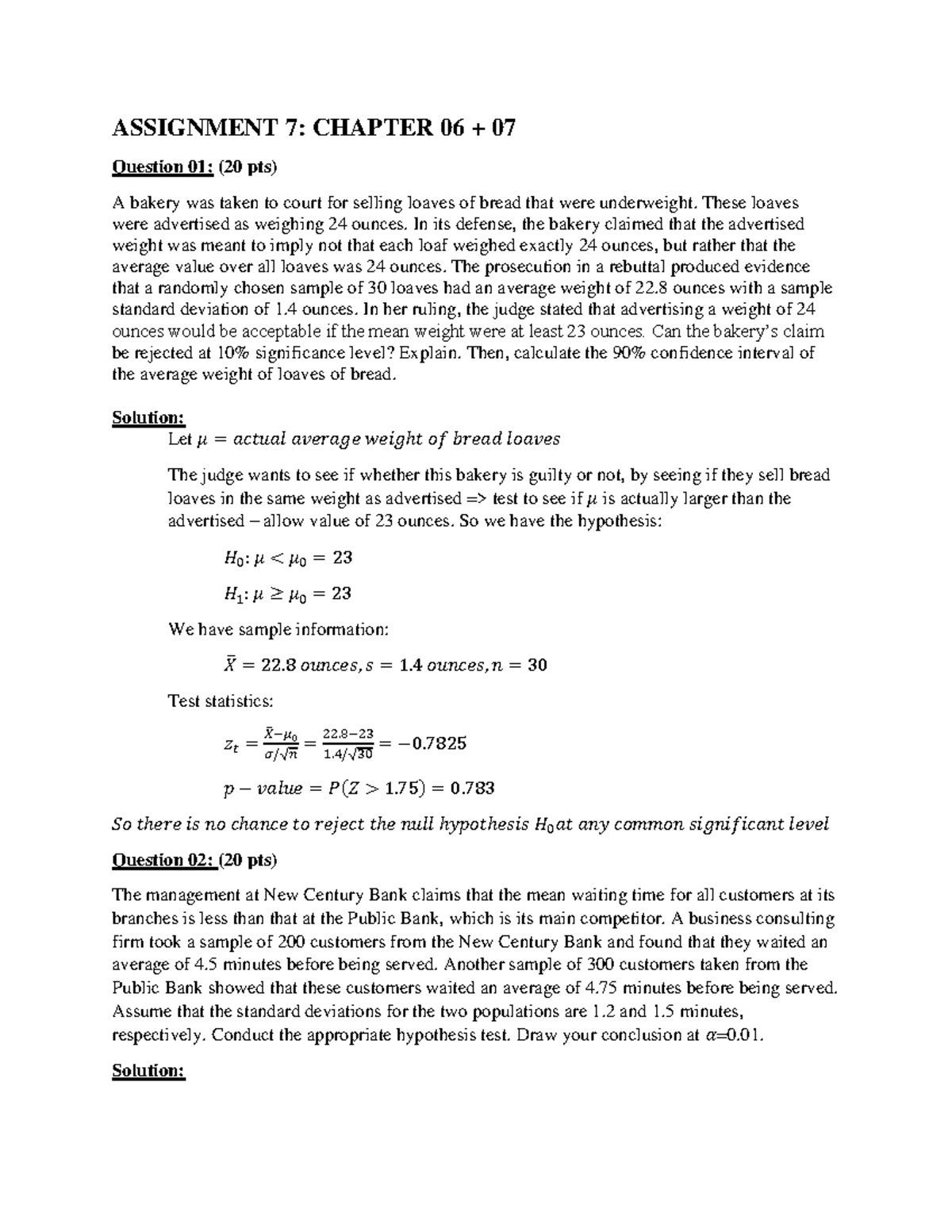 Assignment 7 - Chapter 06 & 07 - Solution - ASSIGNMENT 7: CHAPTER 06 + 07 Question 01: (20 pts ...
