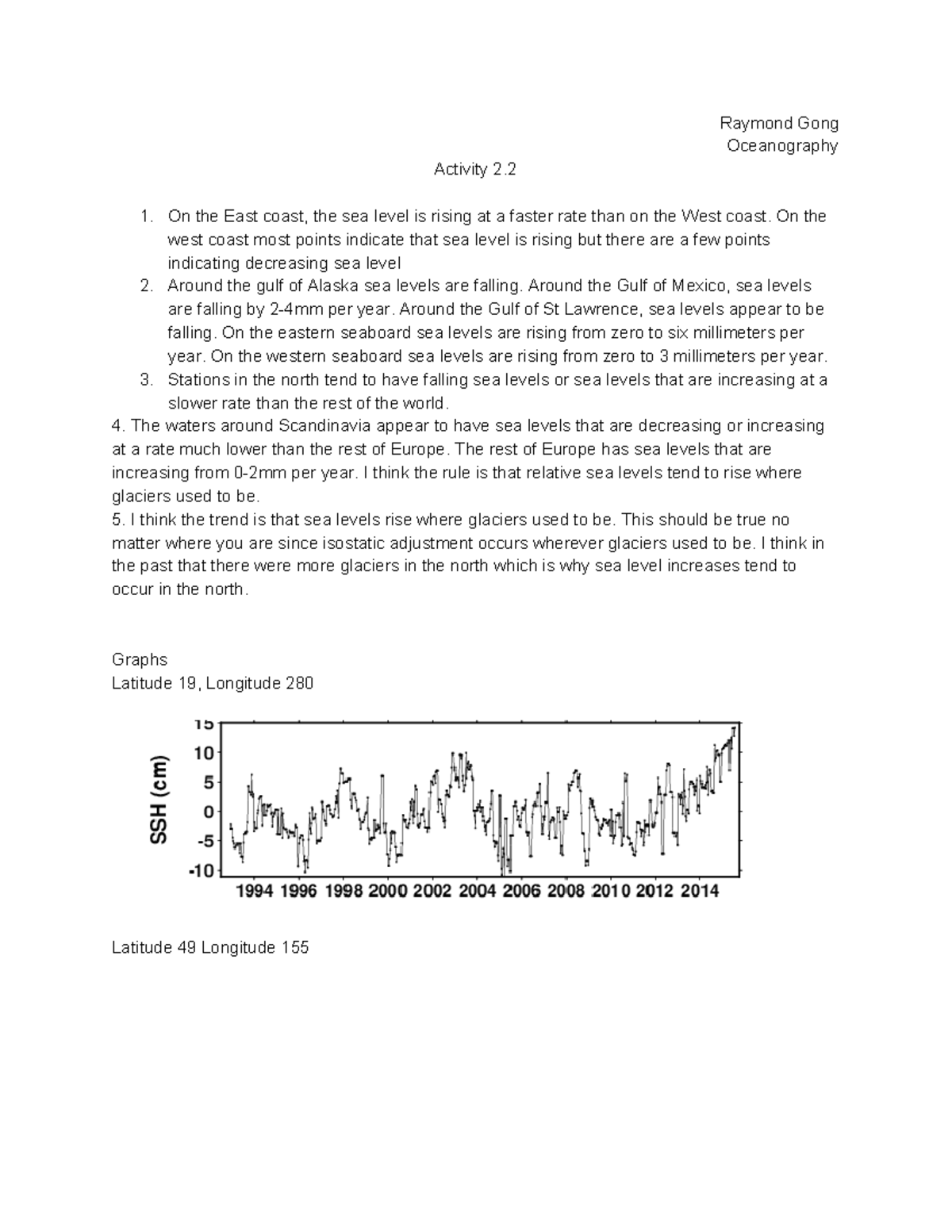 Activity 2.2 oceanography - Raymond Gong Oceanography Activity 2 1. On ...