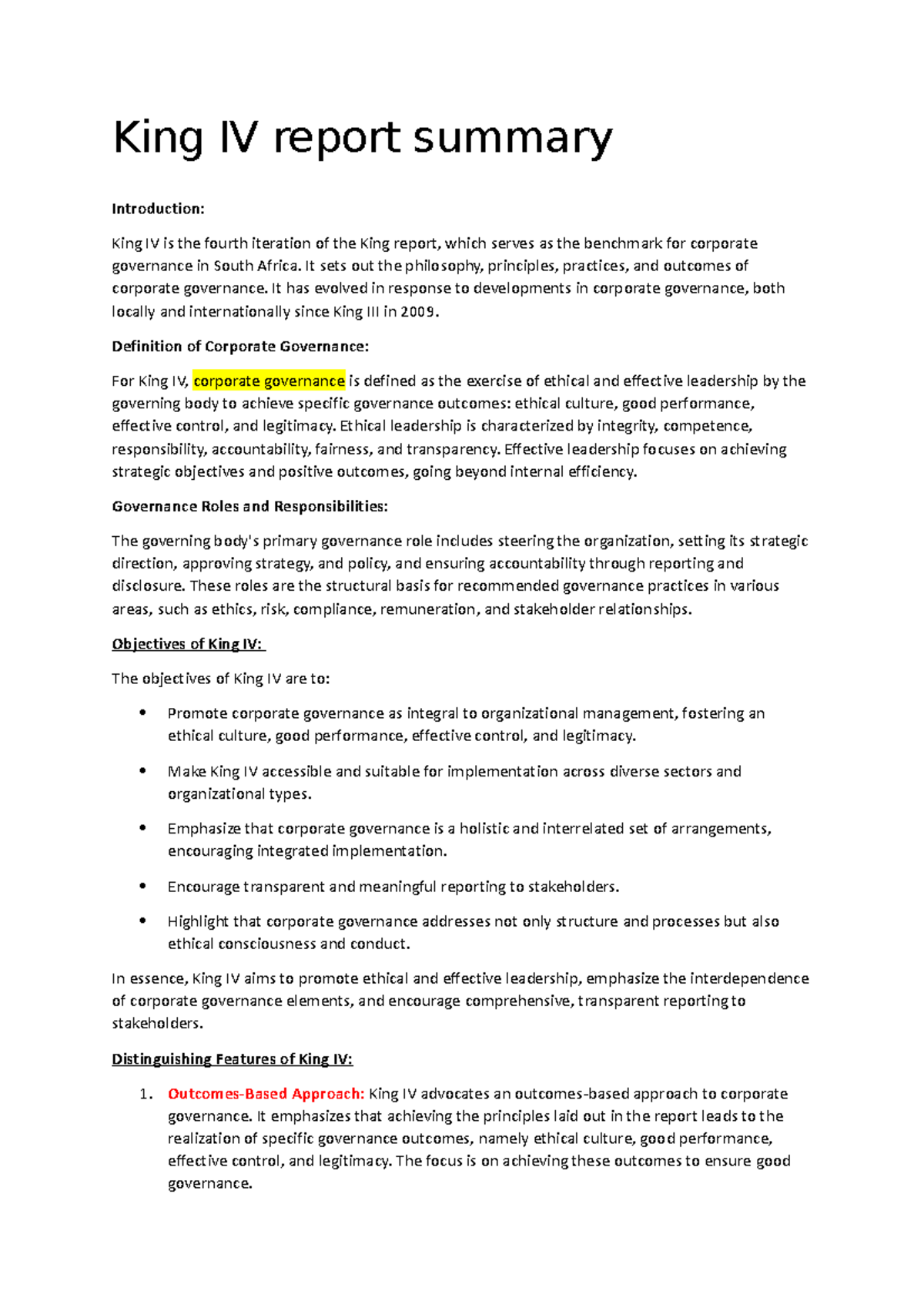 King IV report summary - King IV report summary Introduction: King IV ...