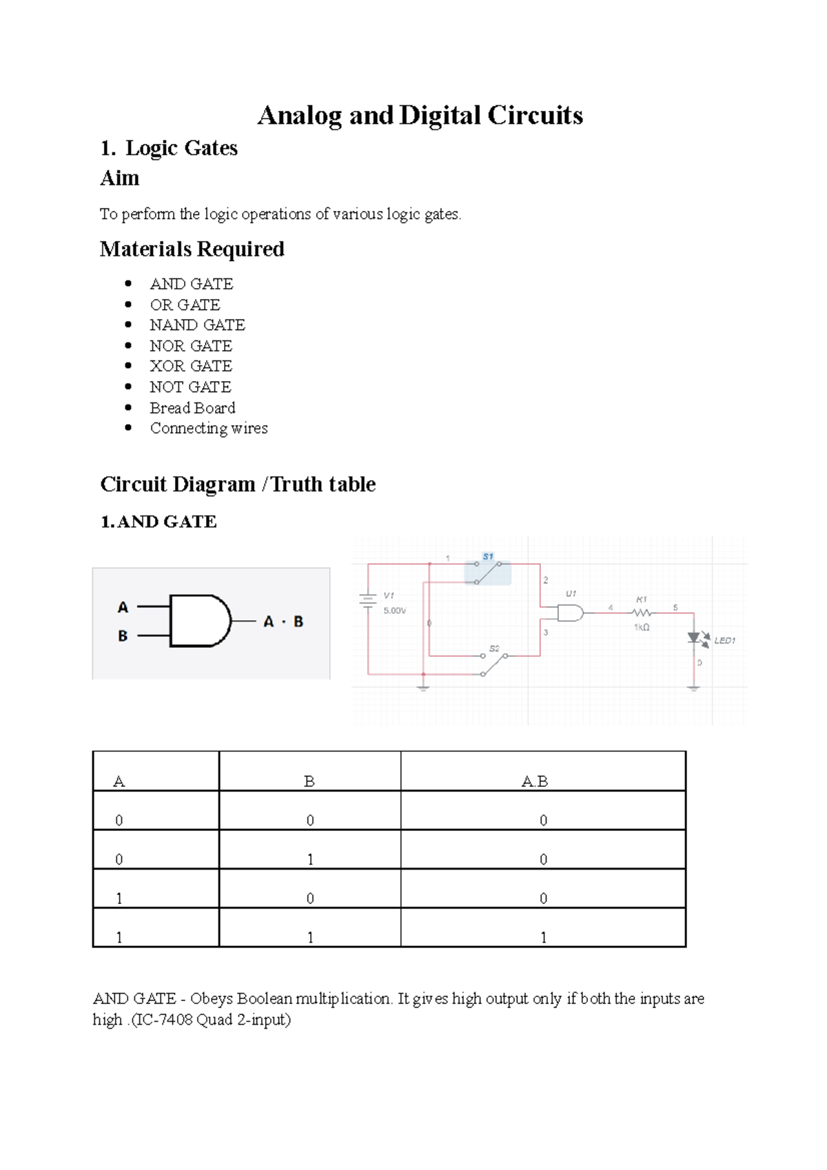 Analog and digital Record - Analog and Digital Circuits 1. Logic Gates ...