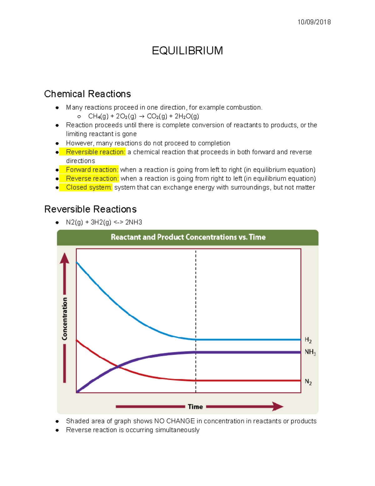 7.1 Introduction to Equilibrium - 10/09/ EQUILIBRIUM Chemical Reactions ...