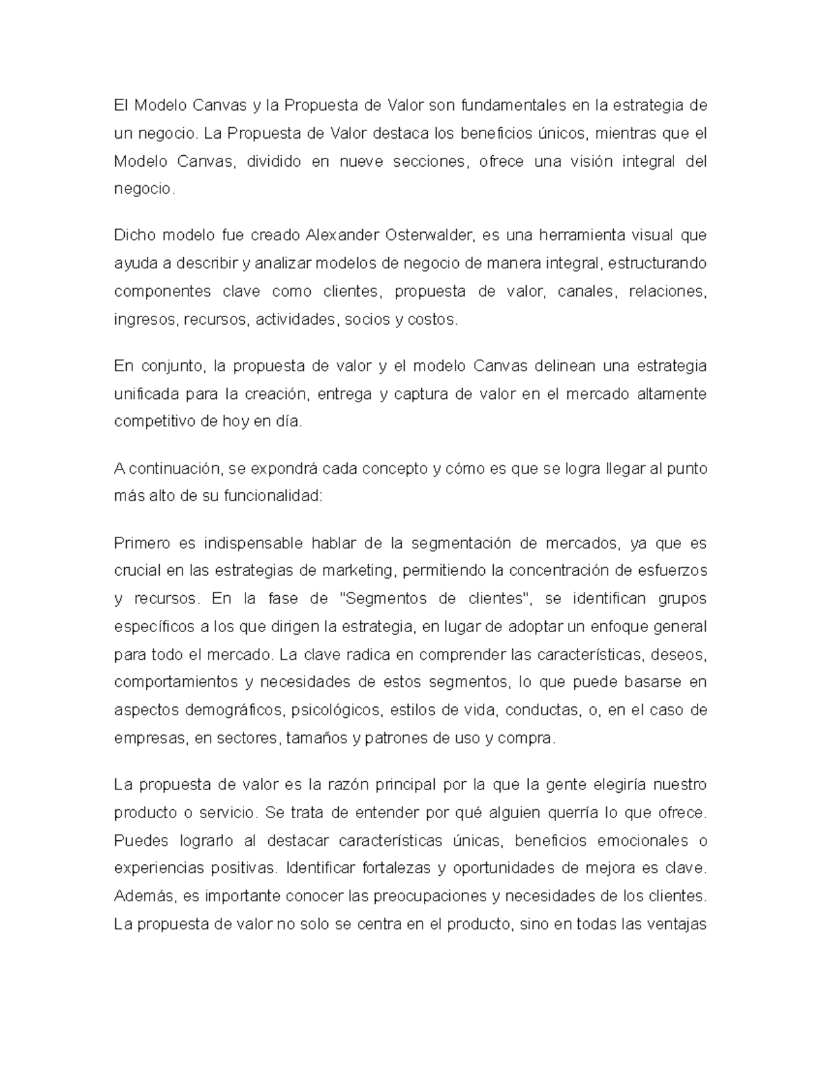 Resumen Modelo Canvas - El Modelo Canvas y la Propuesta de Valor son ...