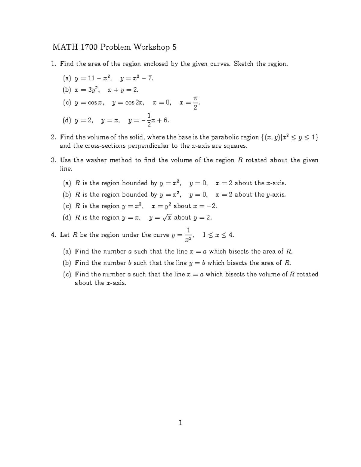 PW5 - math1700PW5 - MATH 1700 Problem Workshop 5 Find the area of the ...