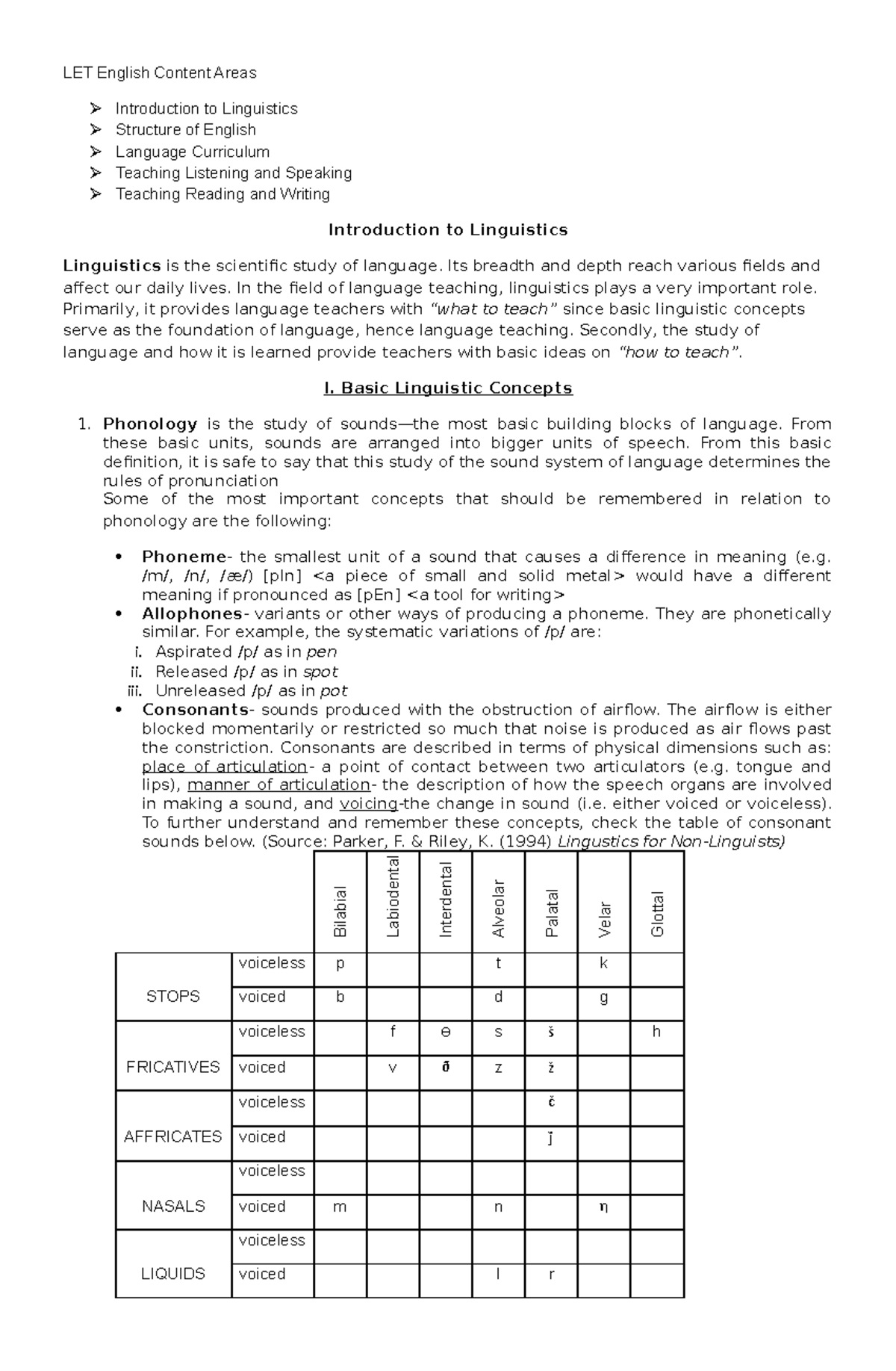 1 LET English Content Areas - LET English Content Areas Introduction to ...