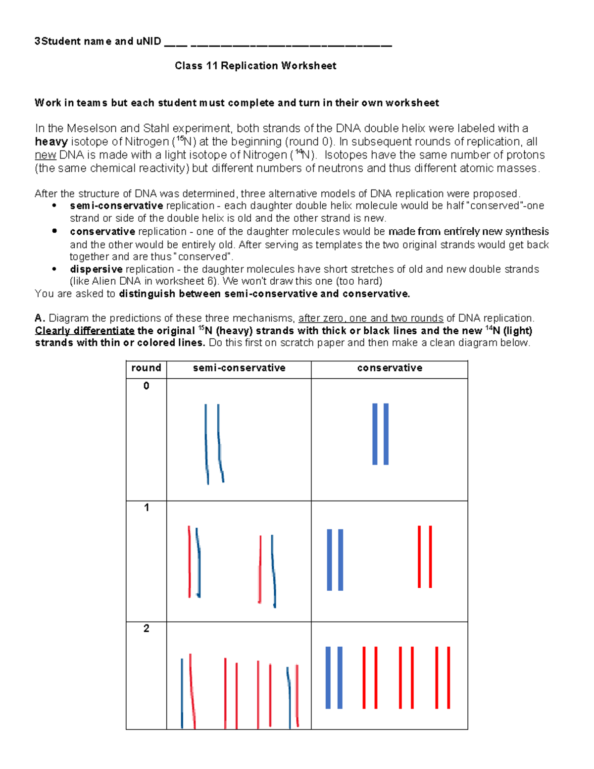 Class 11-Replication Worksheet F'22 - 3Student name and uNID