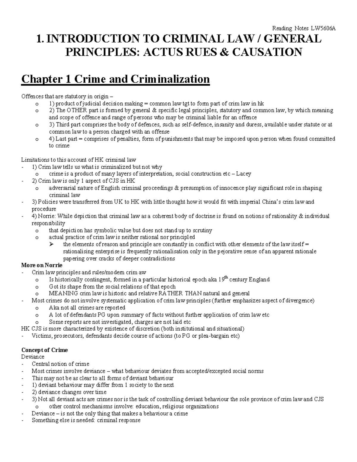 Reading Notes Introto Crim(Lec1-2) - 1. INTRODUCTION TO CRIMINAL LAW ...