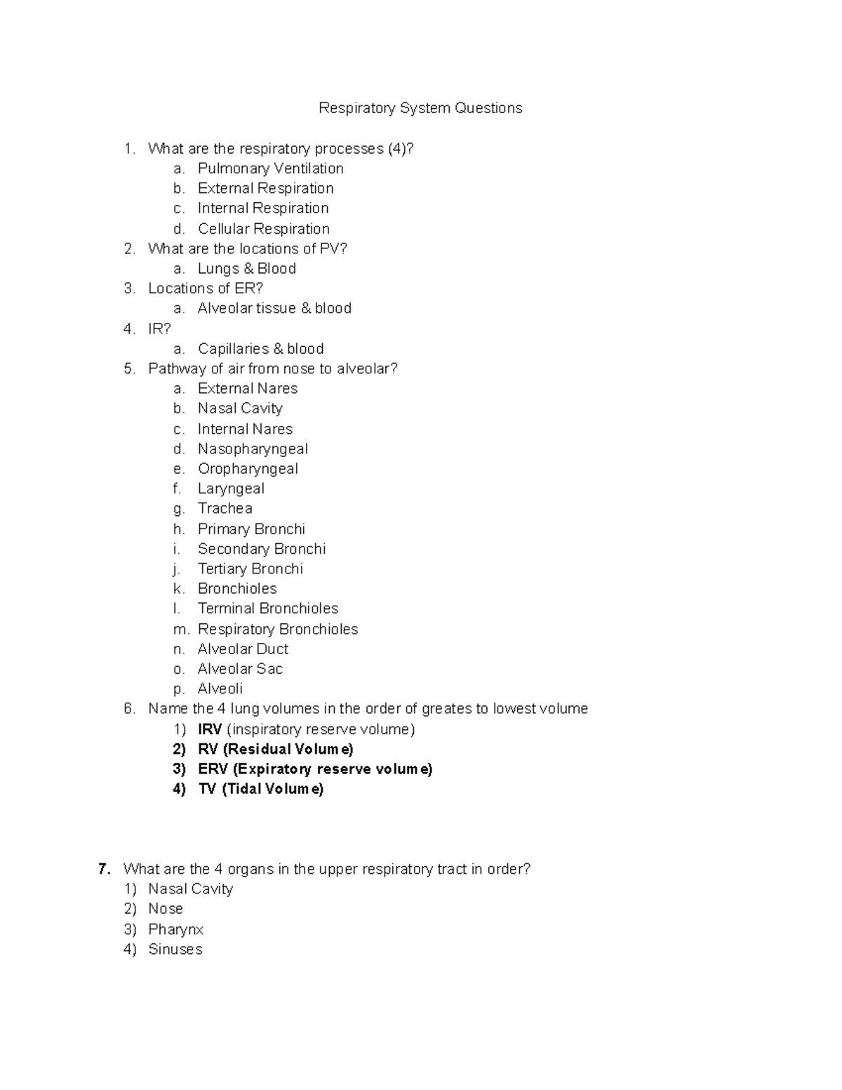 Respiratory System Questions - Respiratory System Questions What are ...