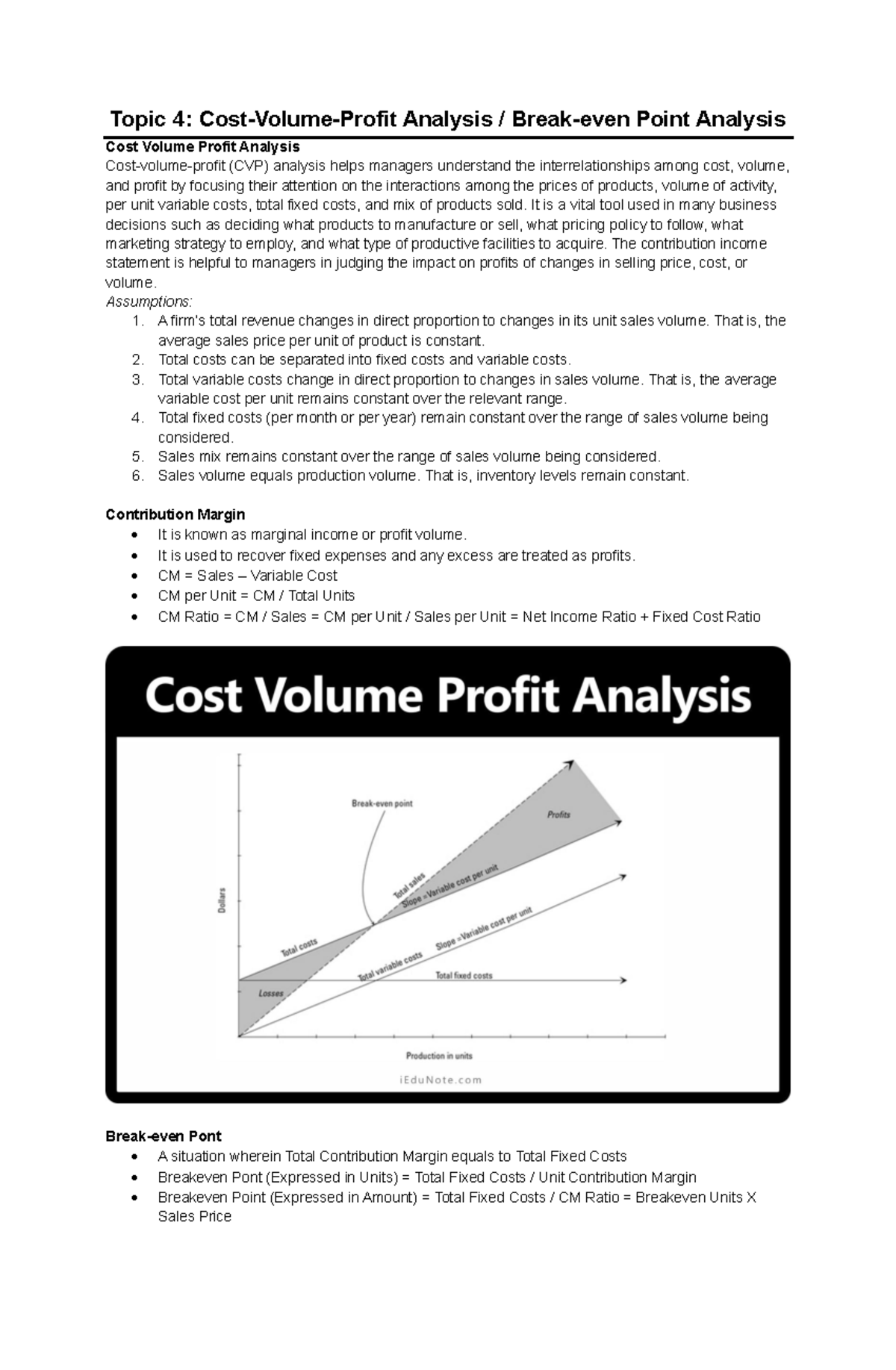 Topic 4 Cost-Volume-Profit Analysis & Break-even Point Analysis - Topic ...