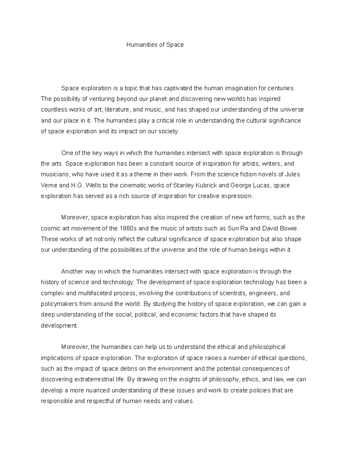 Humanities of Space - Humanities of Space Space exploration is a topic ...