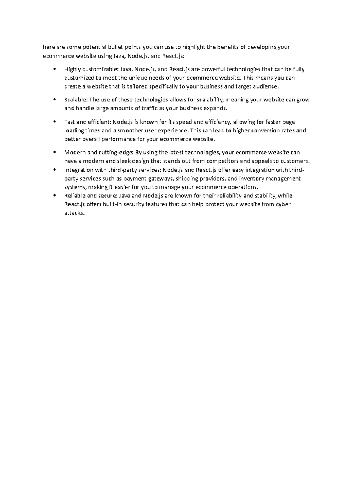 Ecommerce web node buller points - here are some potential bullet ...