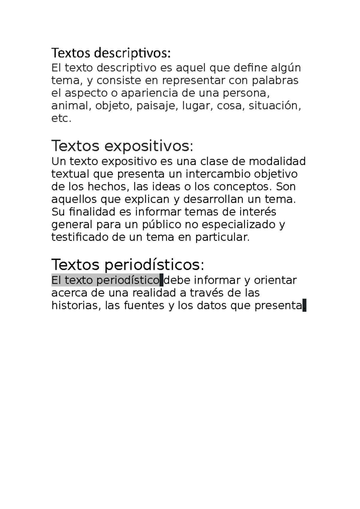Textos descriptivos, expositivos y periodísticos - Textos descriptivos ...