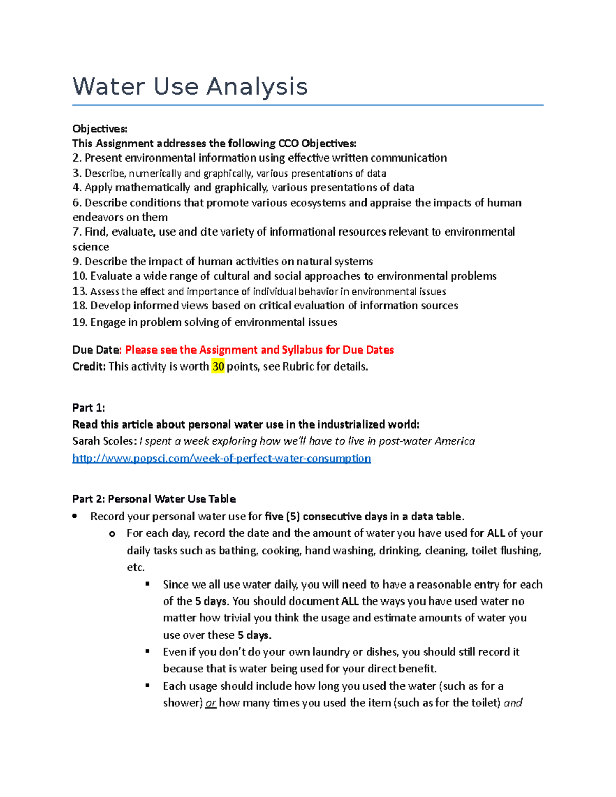 Water Use Analysis CGA2020 - Water Use Analysis Objectives: This ...