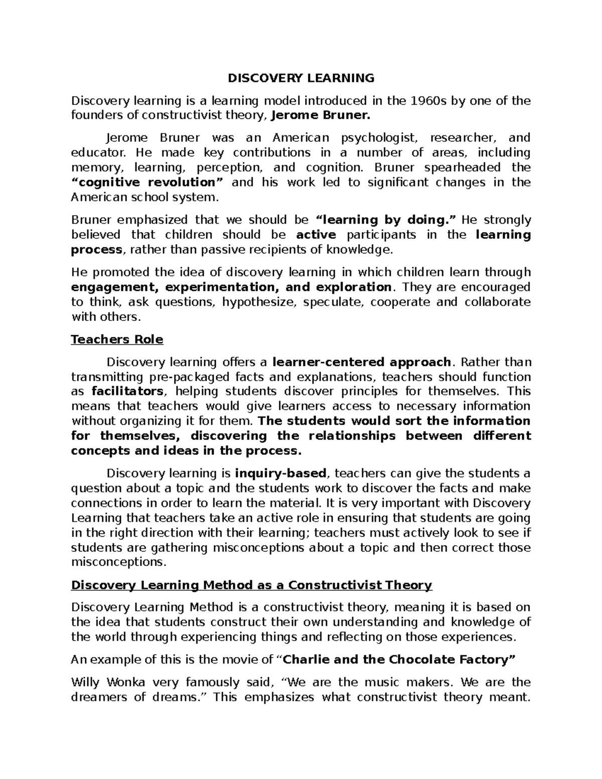 Discovery Learning - DISCOVERY LEARNING Discovery learning is a ...