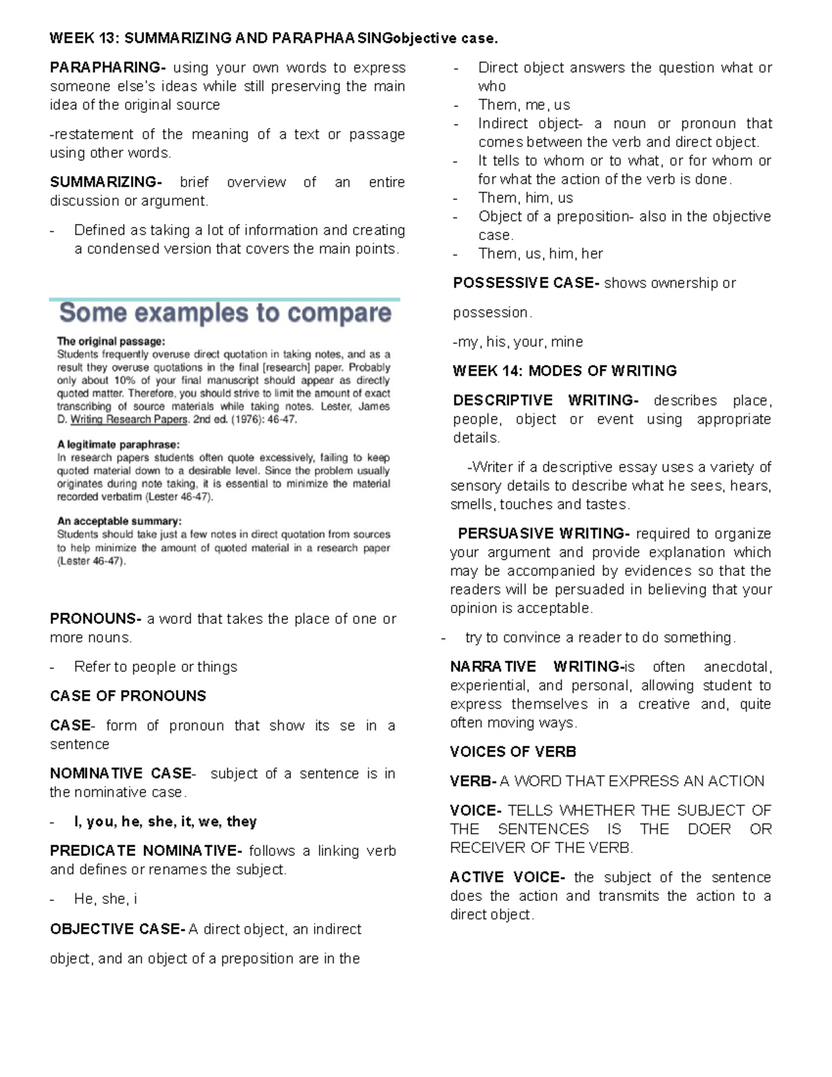 ENG- Final - Summary English - WEEK 13: SUMMARIZING AND PARAPHAASING ...