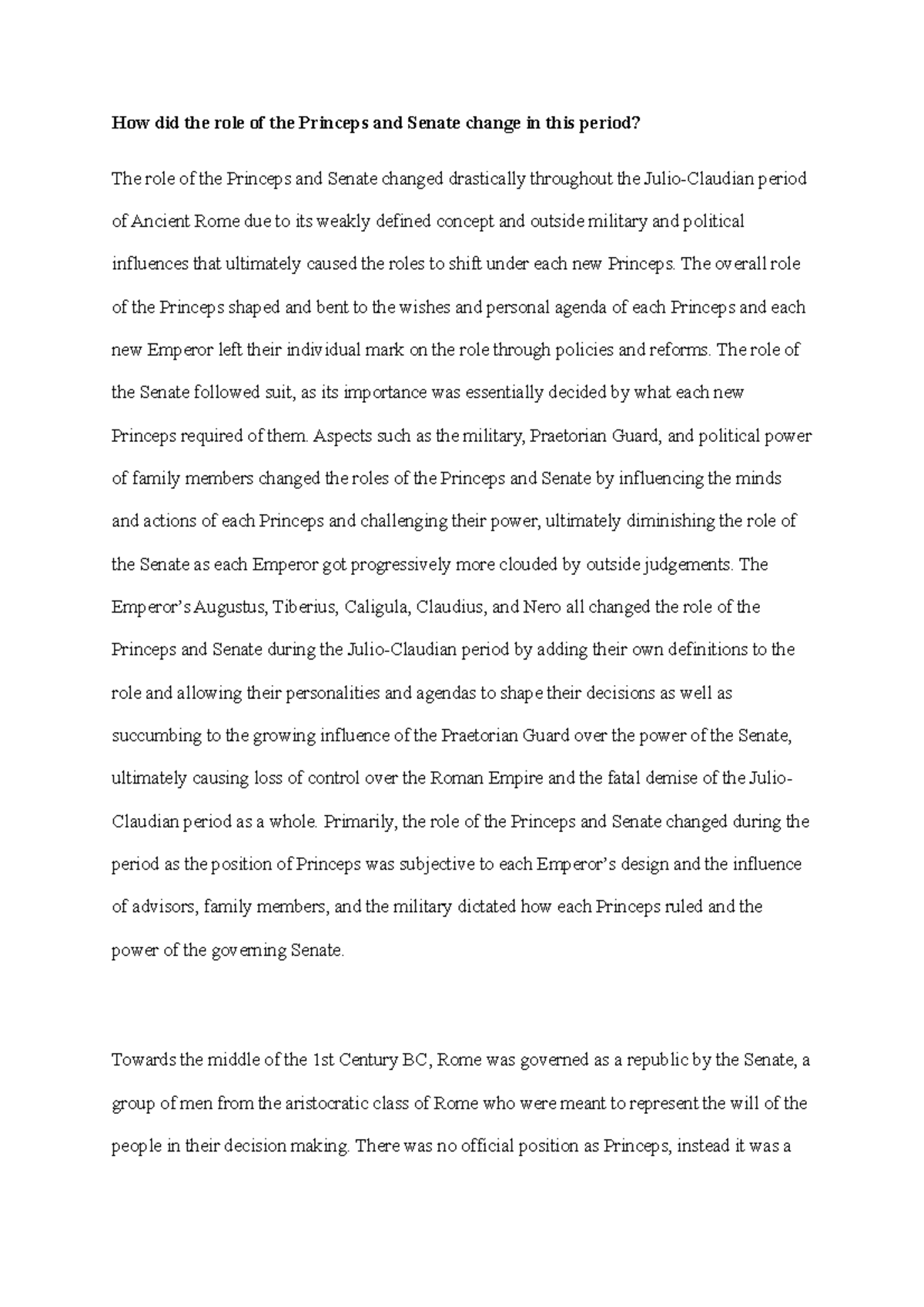 How did the role of the Princeps and Senate change in this period - The ...