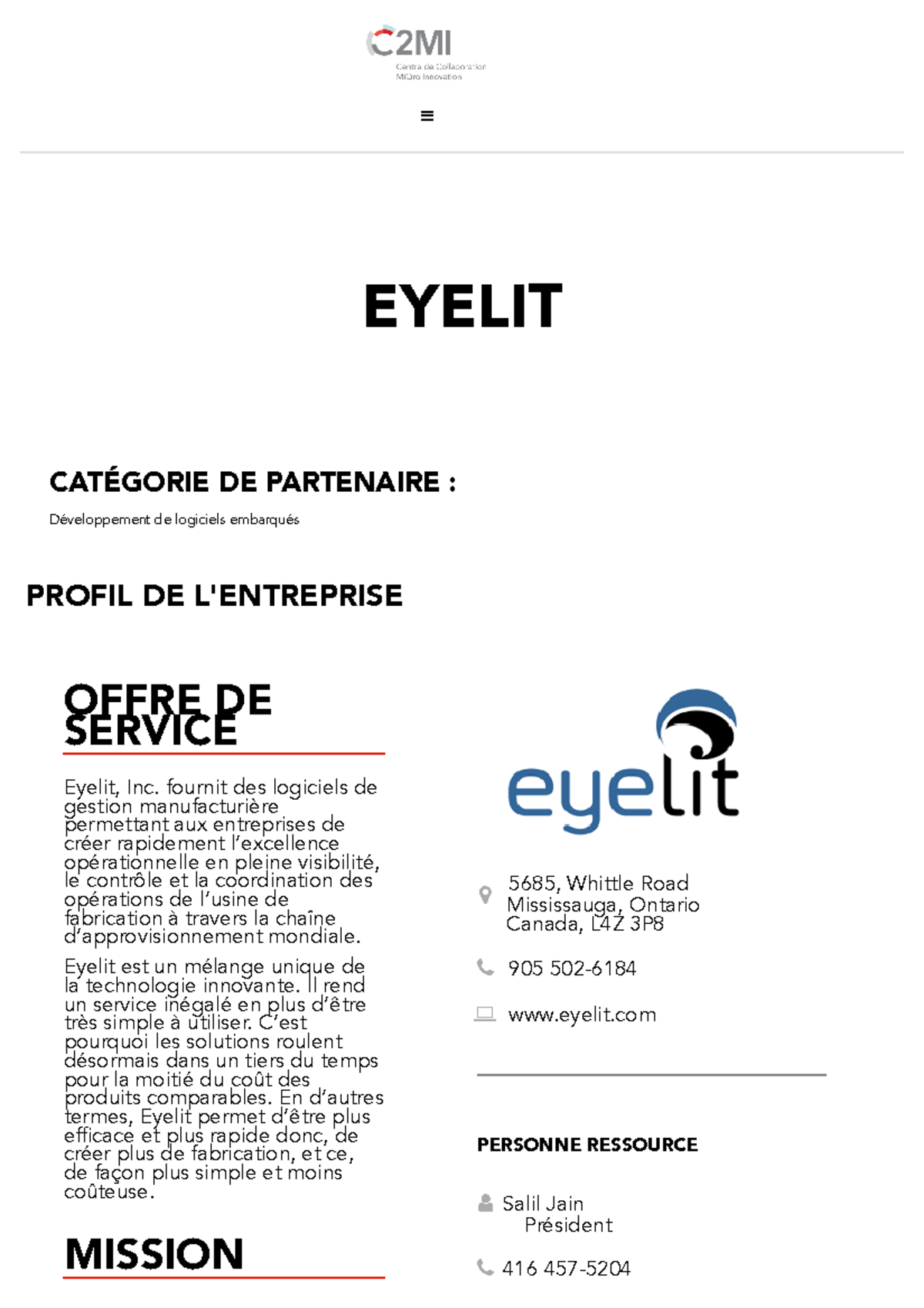 Eyelit - C2MI - MES - CATÉGORIE DE PARTENAIRE : Développement de ...