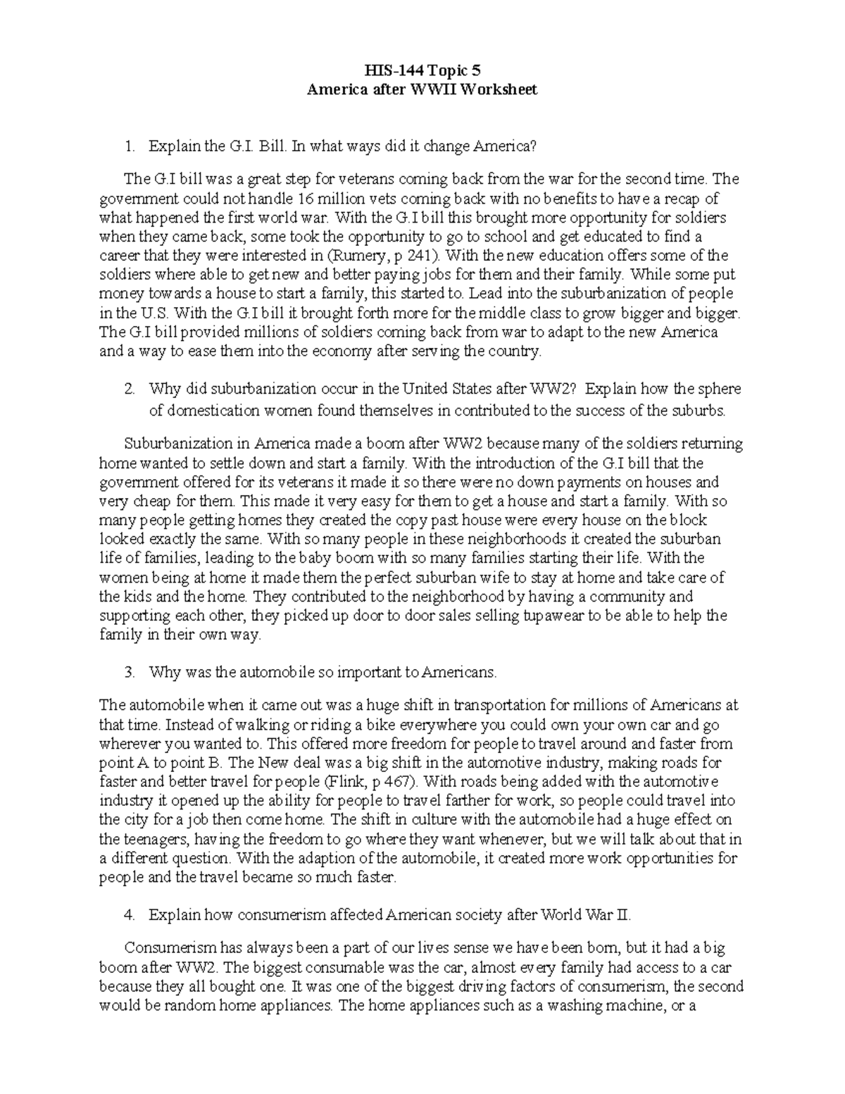 Topic 5 America After WW2 Worksheet - HIS-144 Topic 5 America after ...