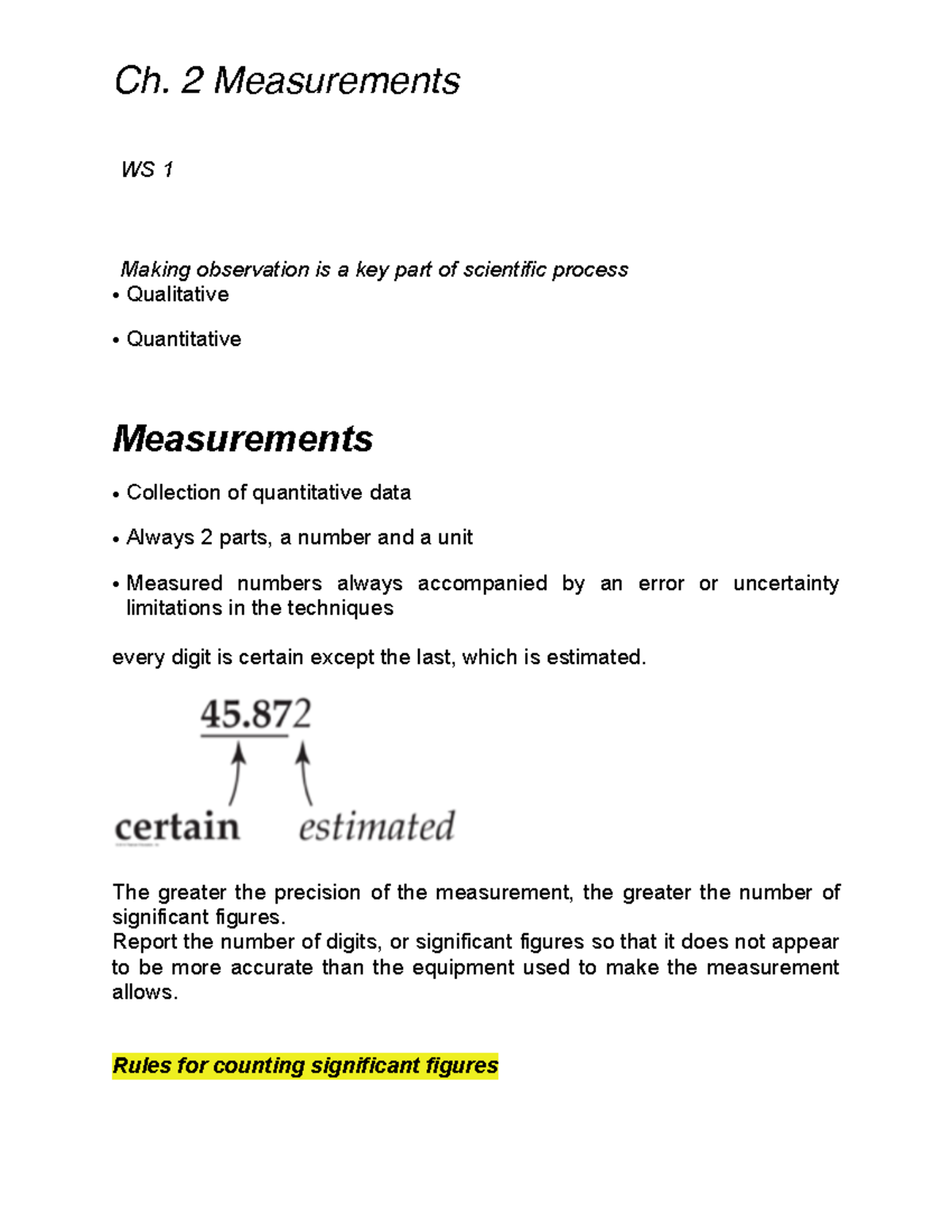 Ch 2 P1 Notes Chapter 2 Notes Chemistry Notes Ch 2 Measurements WS ch-2-p1-notes-chapter-2-notes-chemistry-notes-ch-2-measurements-ws