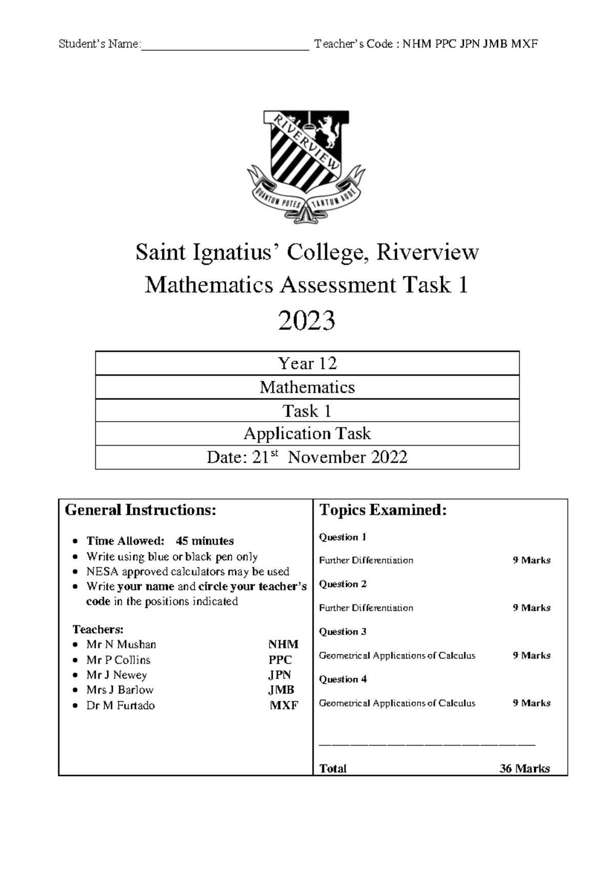 2023 Yr 12 2U Task 1 - PSP - Saint Ignatius’ College, Riverview ...