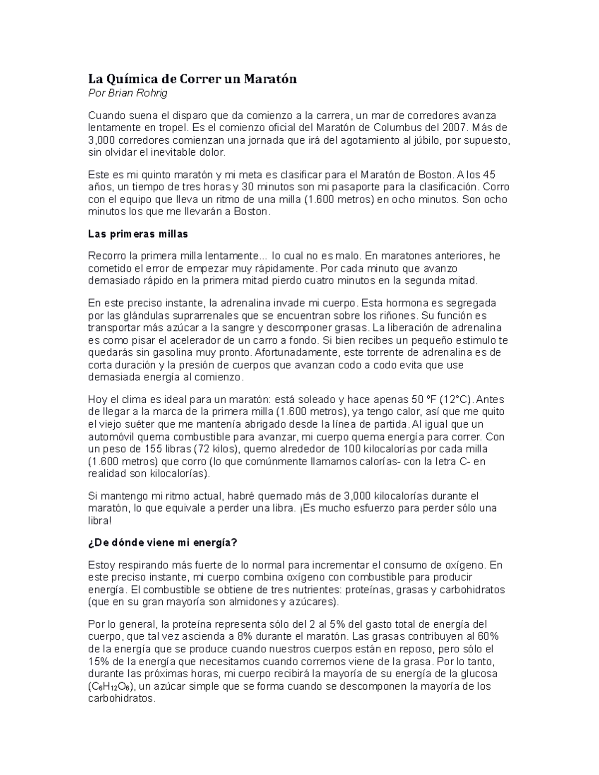 Quimica-correr-maraton - La Química de Correr un Maratón Por Brian ...