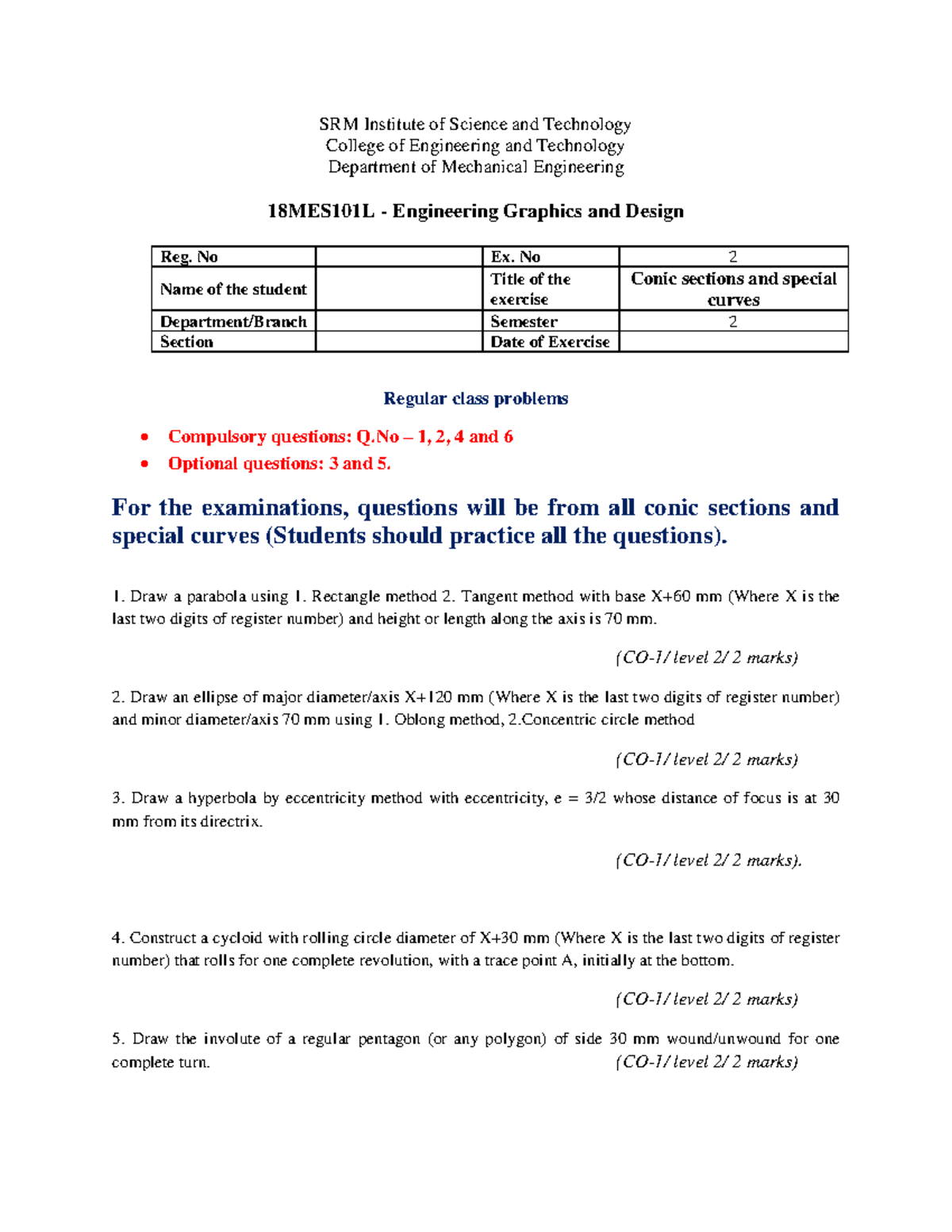 18MES101L Week 2 Questions - SRM Institute of Science and Technology ...